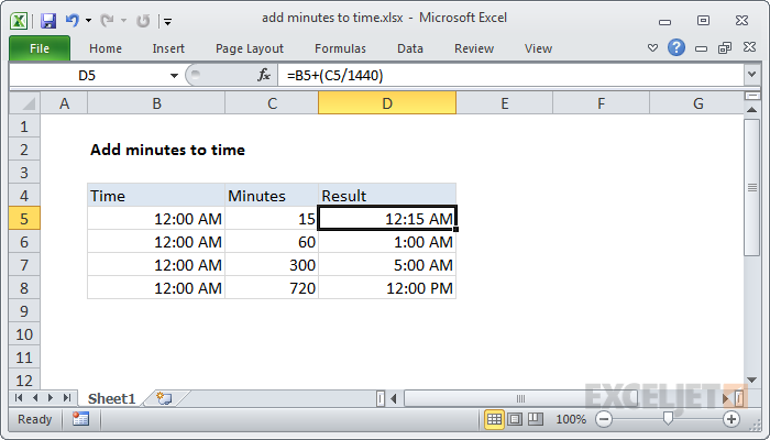 Excel Formula Add Decimal Minutes To Time Exceljet